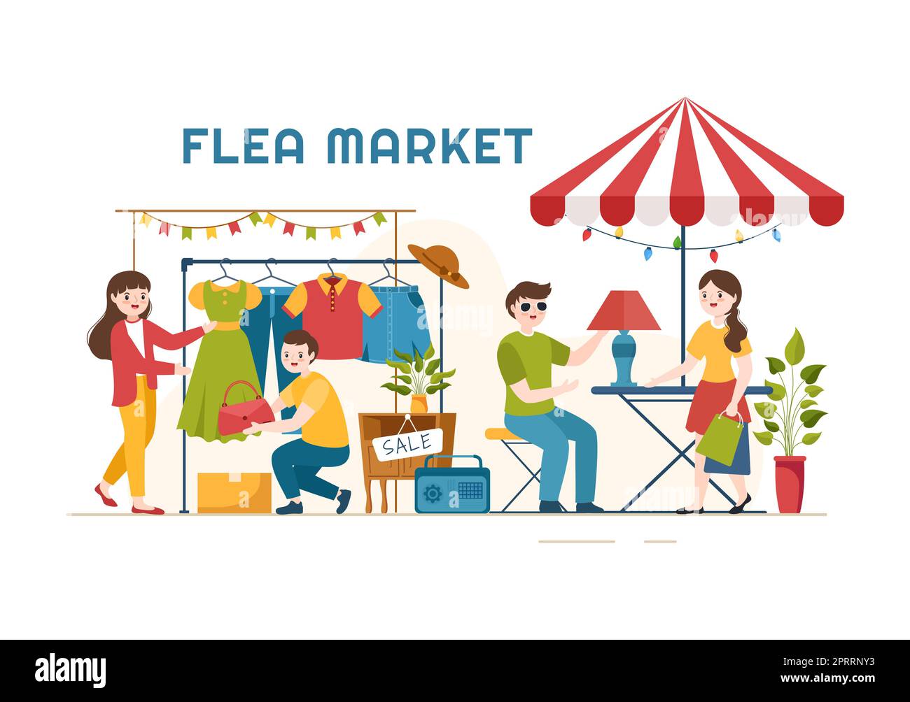 Flea Market Template Hand Drawn Cartoon Flat Illustration Second Hand ...