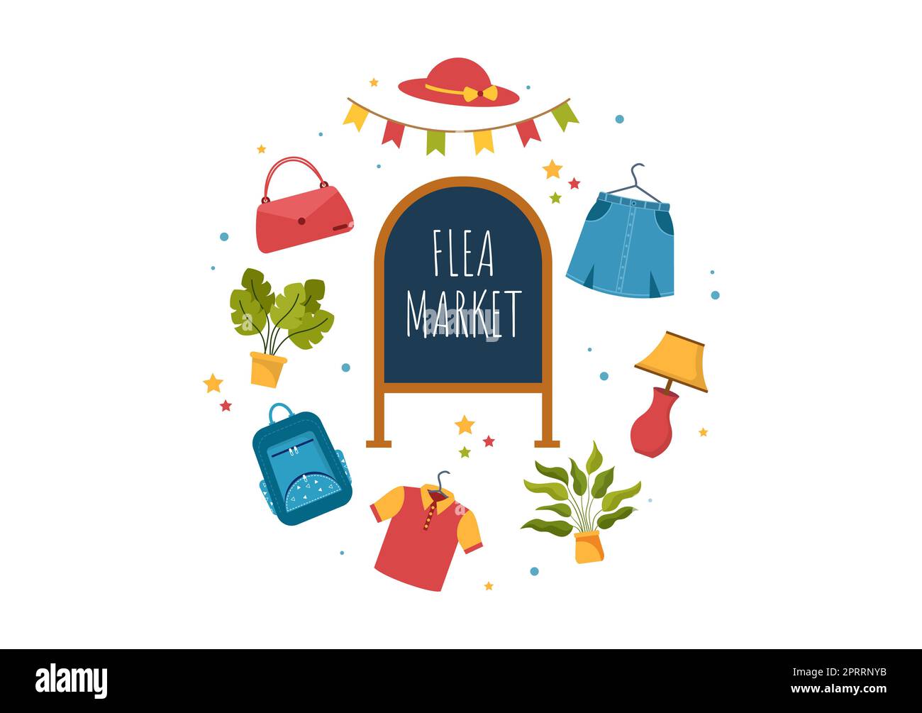 Flea Market Template Hand Drawn Cartoon Flat Illustration Second Hand ...