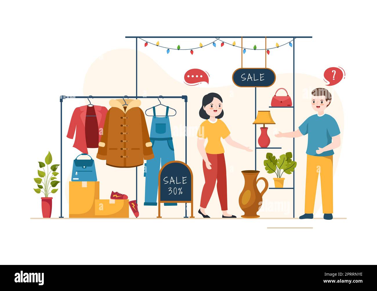 Flea Market Template Hand Drawn Cartoon Flat Illustration Second Hand ...