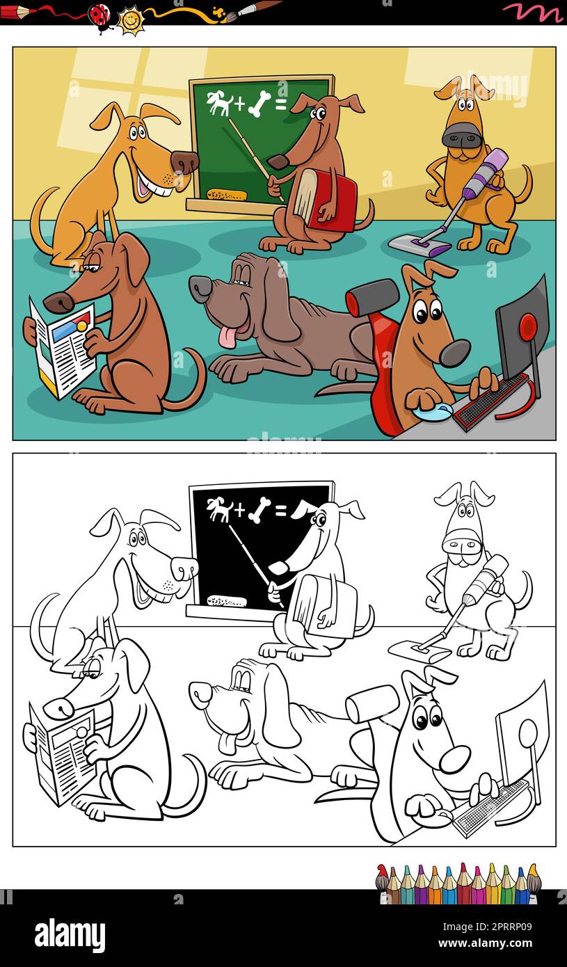 cartoon dogs animal characters group coloring page Stock Vector Image ...