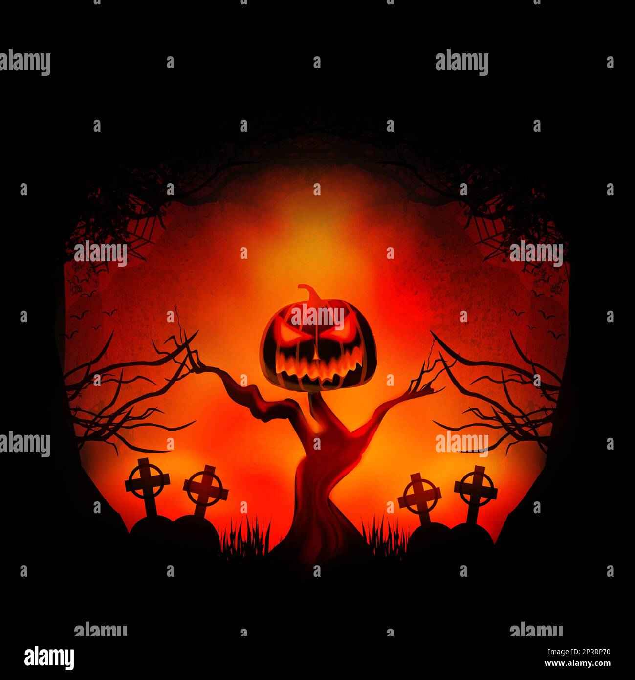 Pumpkin scarecrow at night - dark card Stock Photo - Alamy
