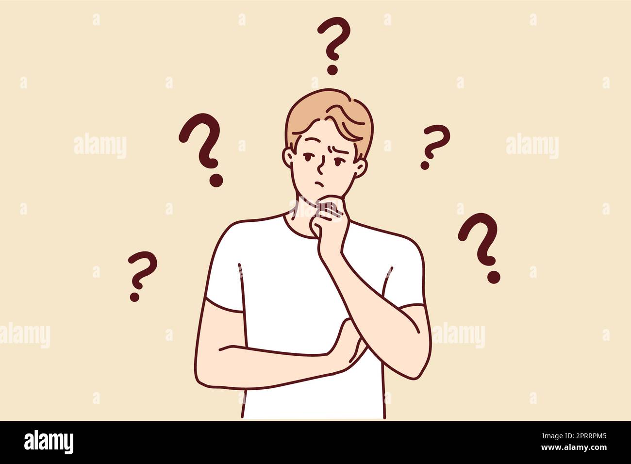 Confused man wondering looking for problem solution. Pensive young guy ...