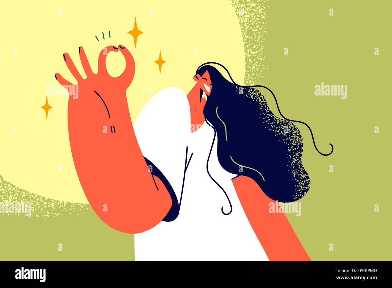 Smiling young woman show all right hand gesture. Happy girl demonstrate ...