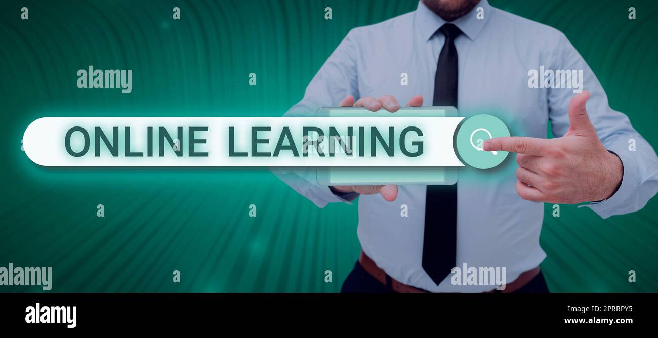 Text sign showing Online LearningLarning with the assistance of the ...