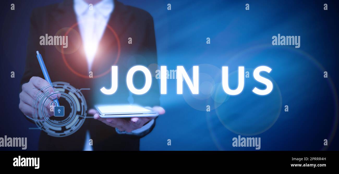 Text showing inspiration Join Us. Word for Register in community Team ...