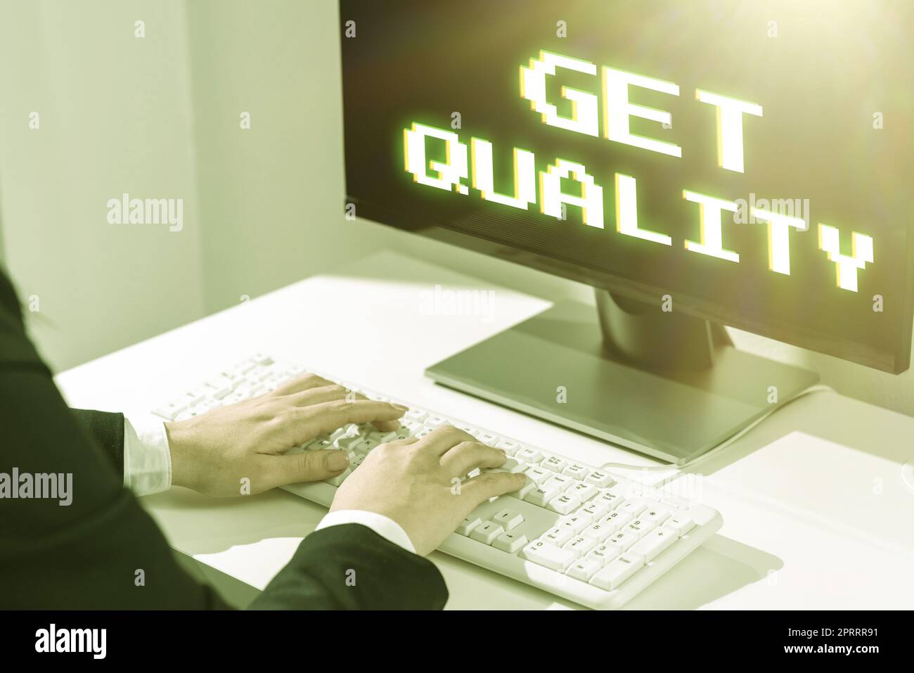 Inspiration showing sign Get Quality. Business showcase features and ...