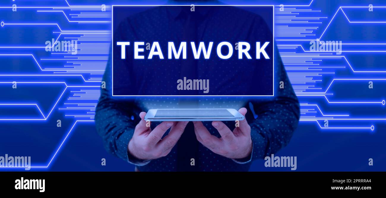 Text sign showing Teamwork. Business idea Group of showing who work ...