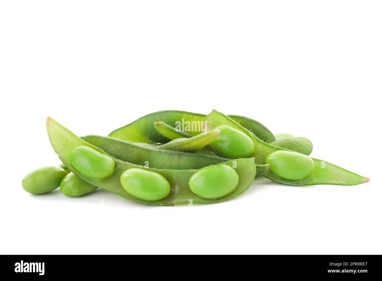Fresh green edamame pods and beans on white background Stock Photo - Alamy
