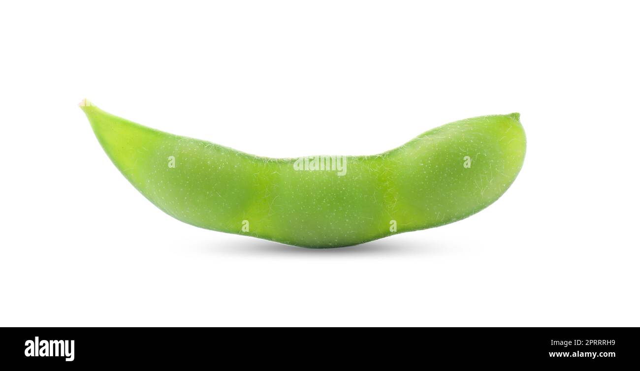 Raw green edamame pod on white background Stock Photo - Alamy