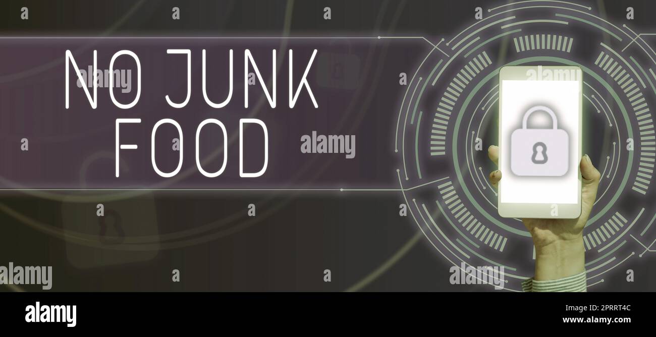 Text caption presenting No Junk Food. Word Written on Stop eating ...