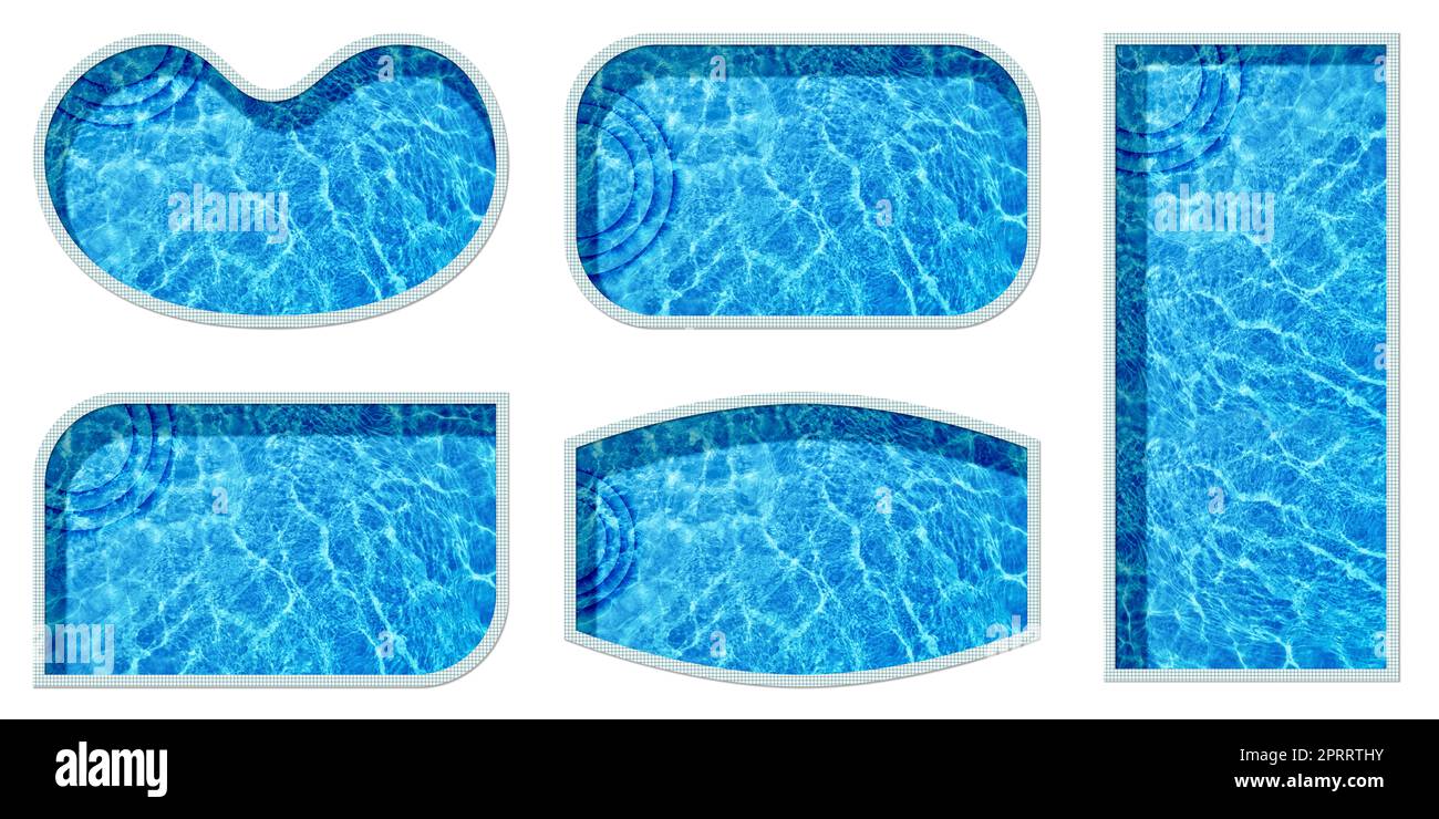 Set with swimming pools of different shapes on white background, top ...