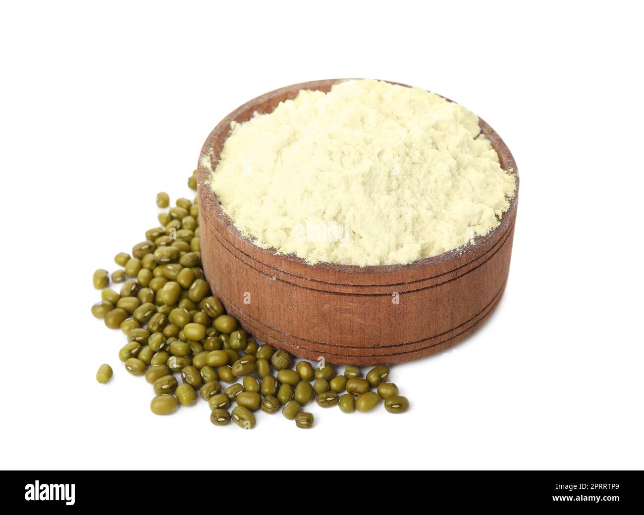 Mung bean flour in wooden bowl and seeds isolated on white Stock Photo ...