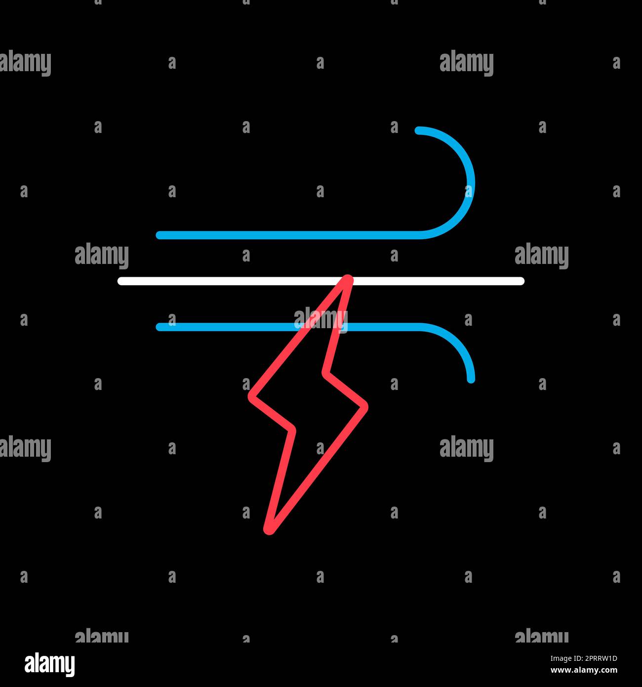 Wind lightning isolated vector icon on black background. Meteorology ...