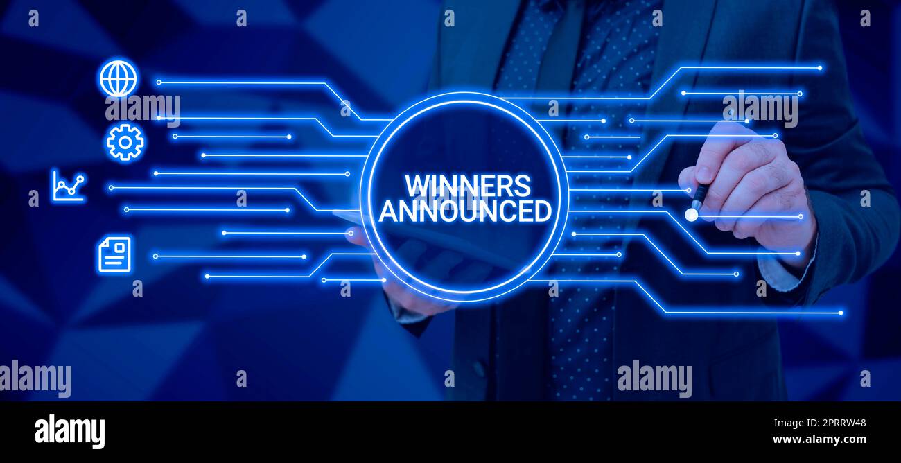 Text caption presenting Winners AnnouncedAnnouncing who won the contest ...