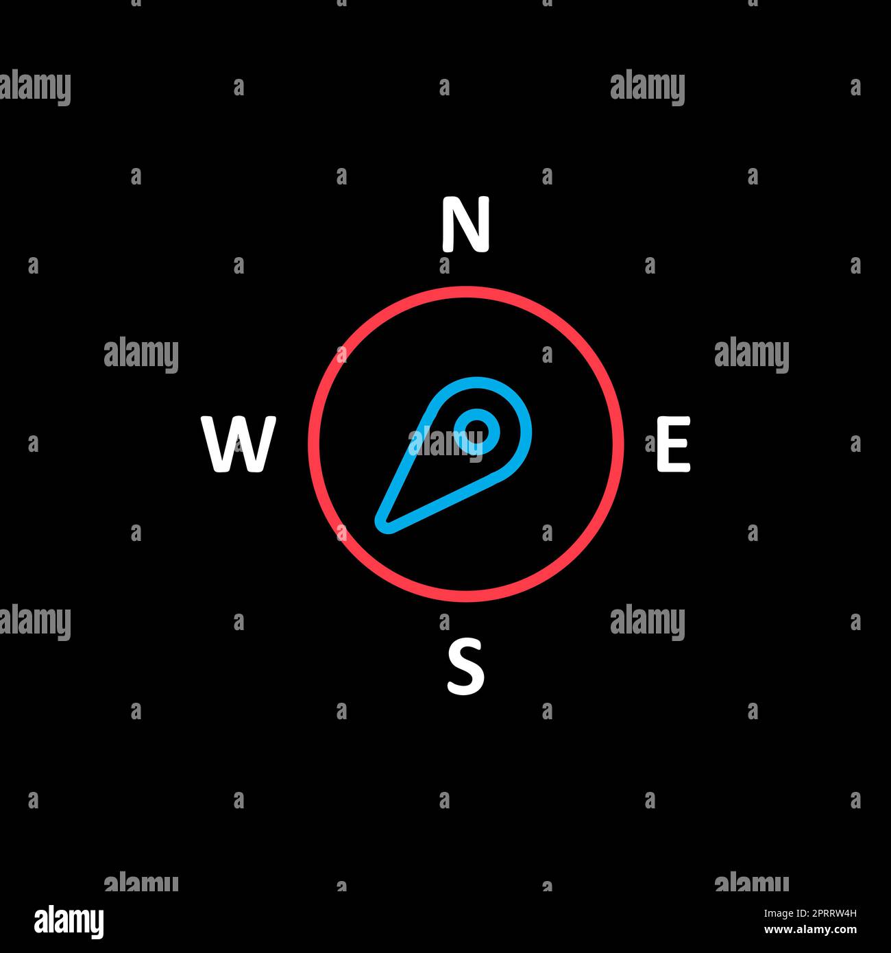 Compass wind rose isolated vector icon on black background. Direction ...