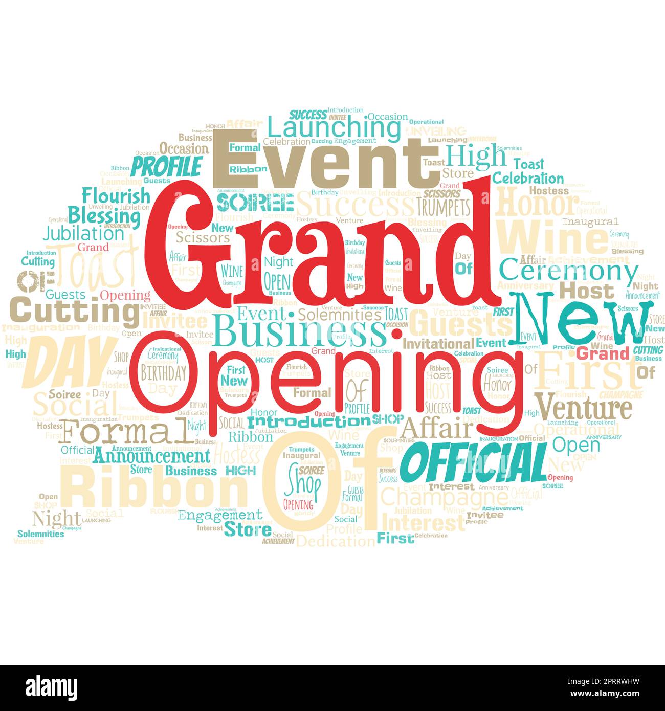 Big word cloud in the shape of speech bubble with words grand opening ...