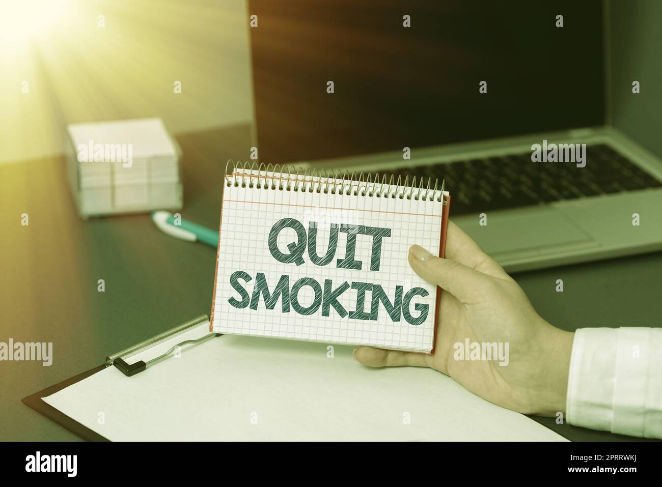 Text sign showing Quit Smoking. Business approach Discontinuing or ...