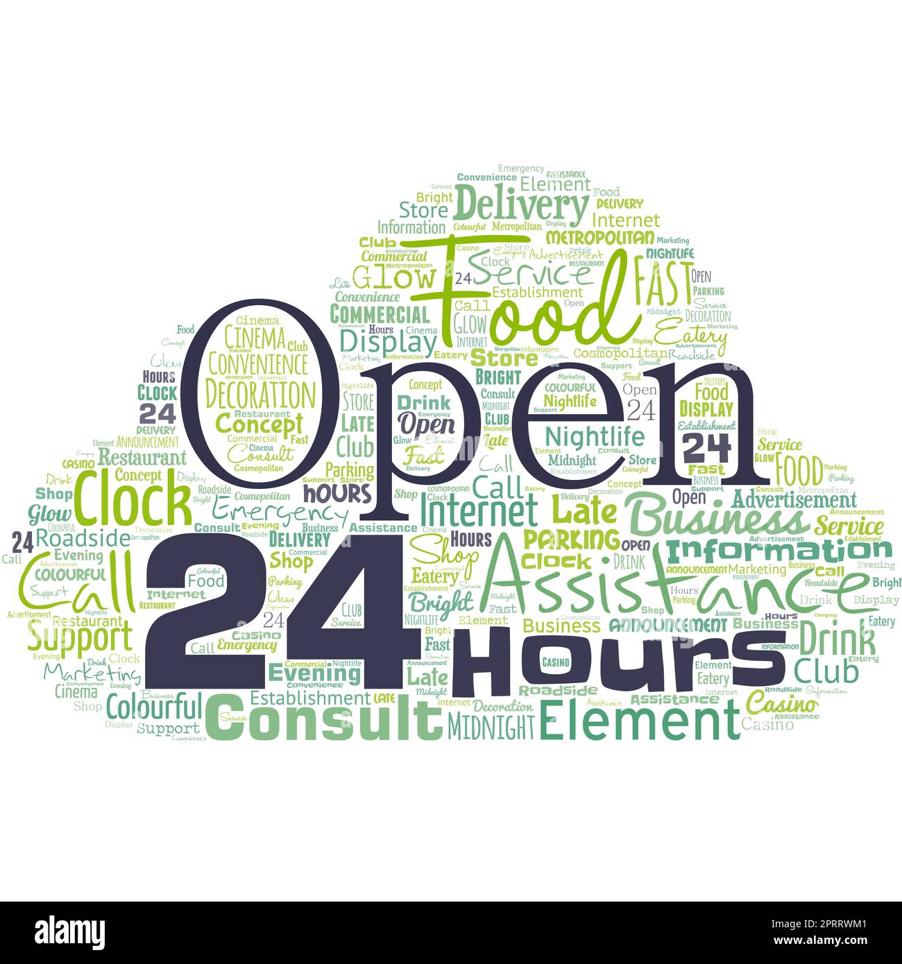 Big word cloud with words open 24 Hours Stock Photo - Alamy