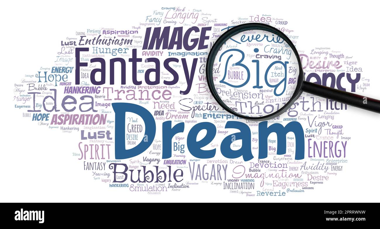 Big word cloud with words dream big with magnifying glass. T Stock ...