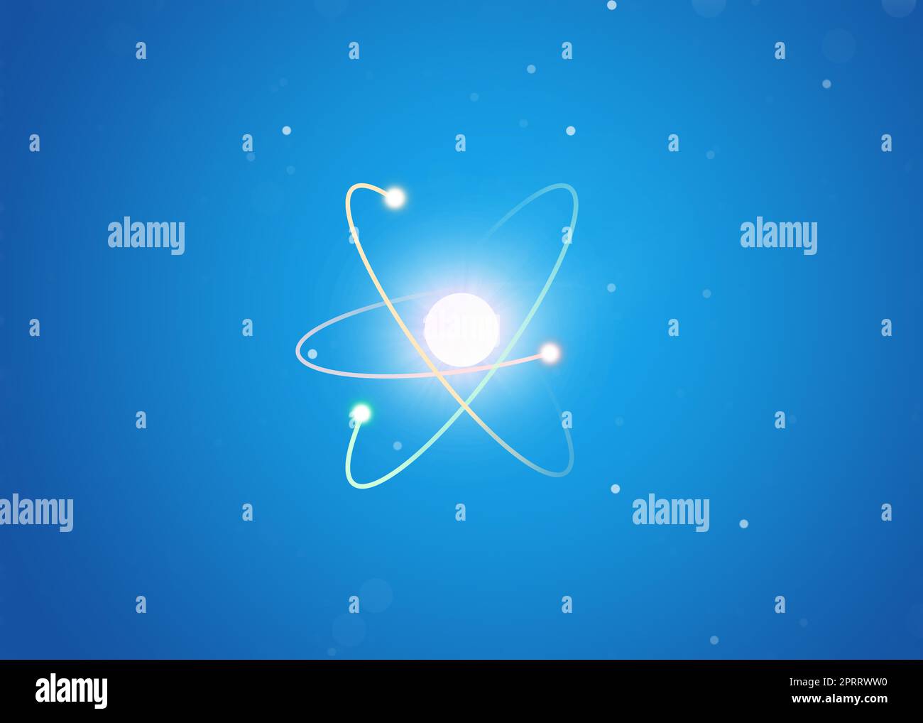 Virtual model of atom on light blue background. Illustration Stock ...