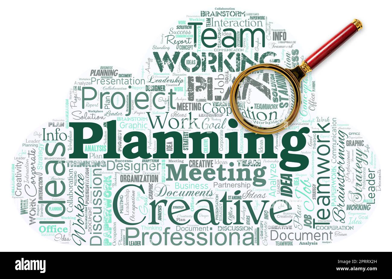 Big word cloud in the shape of cloud with zoom glass with words ...