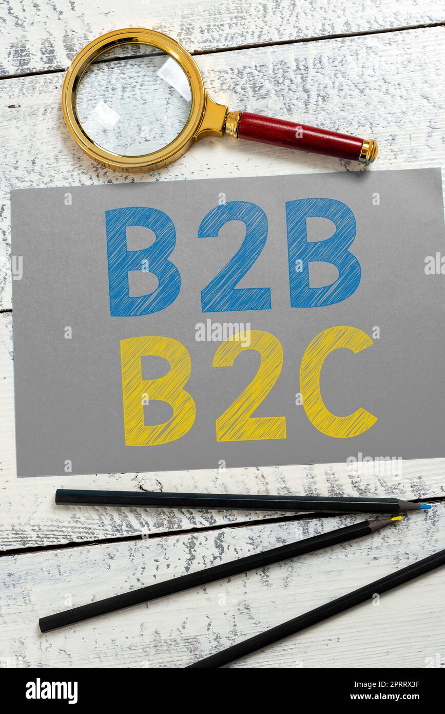 Writing displaying text B2B B2C. Concept meaning two types for sending ...