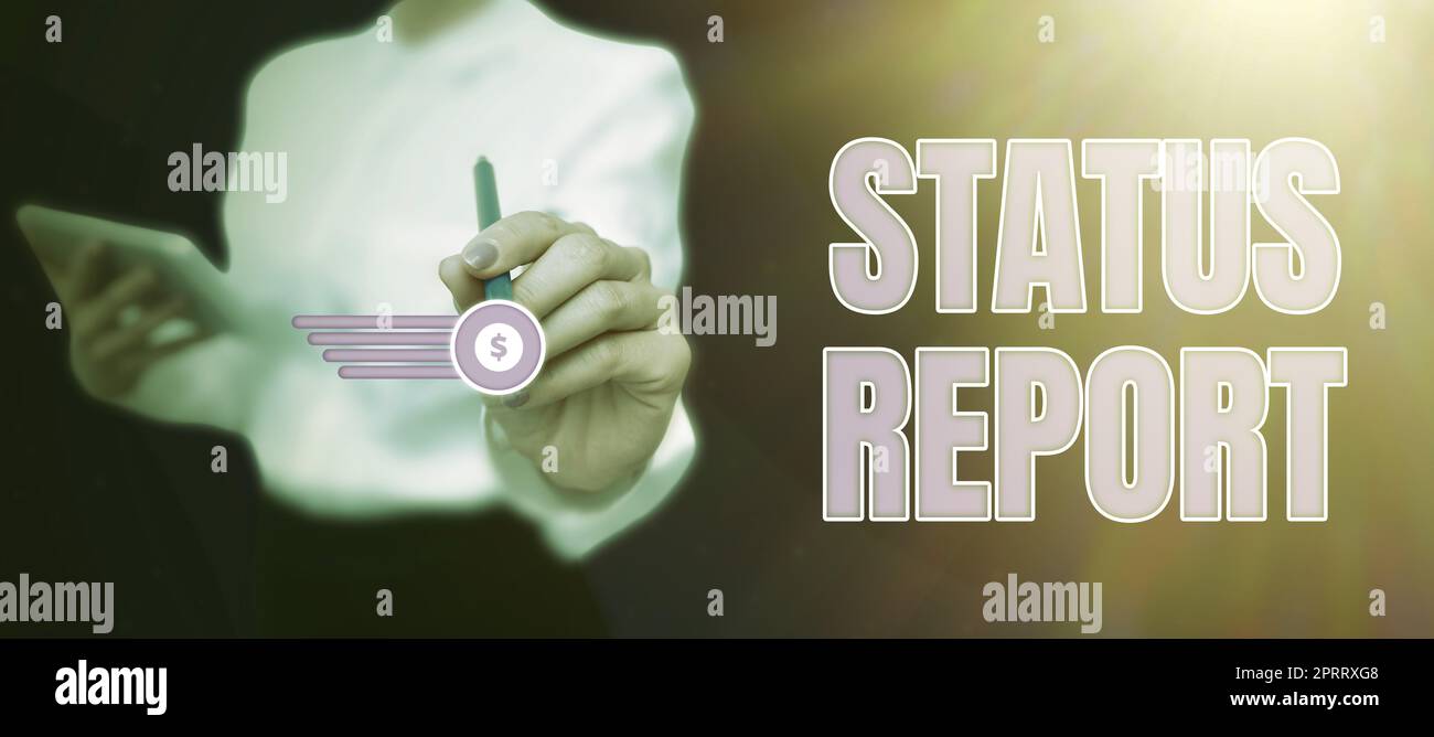 Text Caption Presenting Status Report Word For Update Summary Of