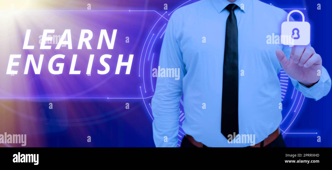 Hand writing sign Learn English. Internet Concept Universal Language ...