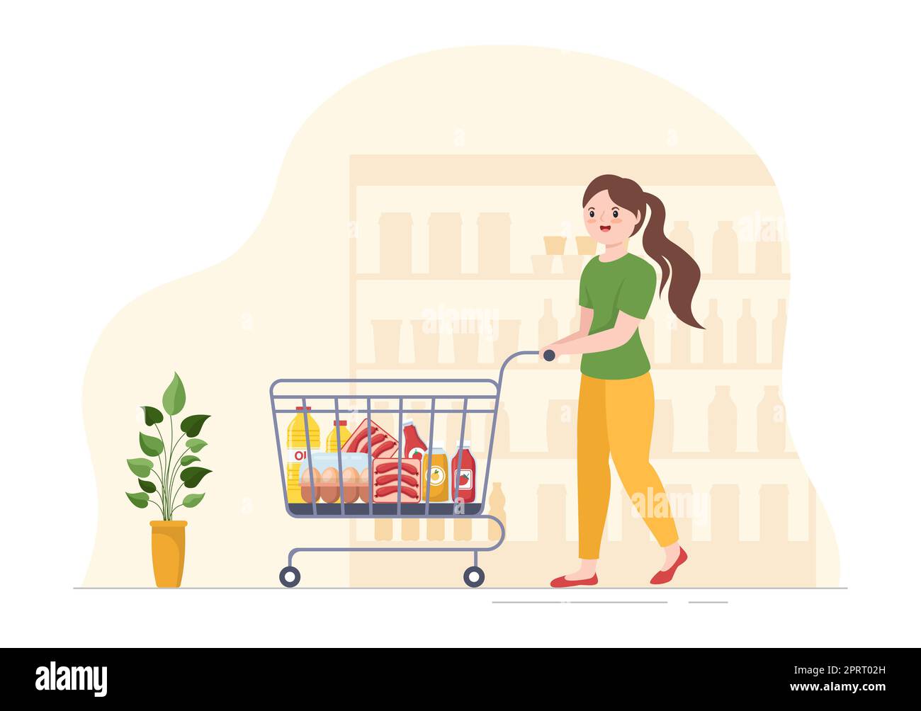 Grocery Store or Supermarket with Food Product Shelves, Racks Dairy ...