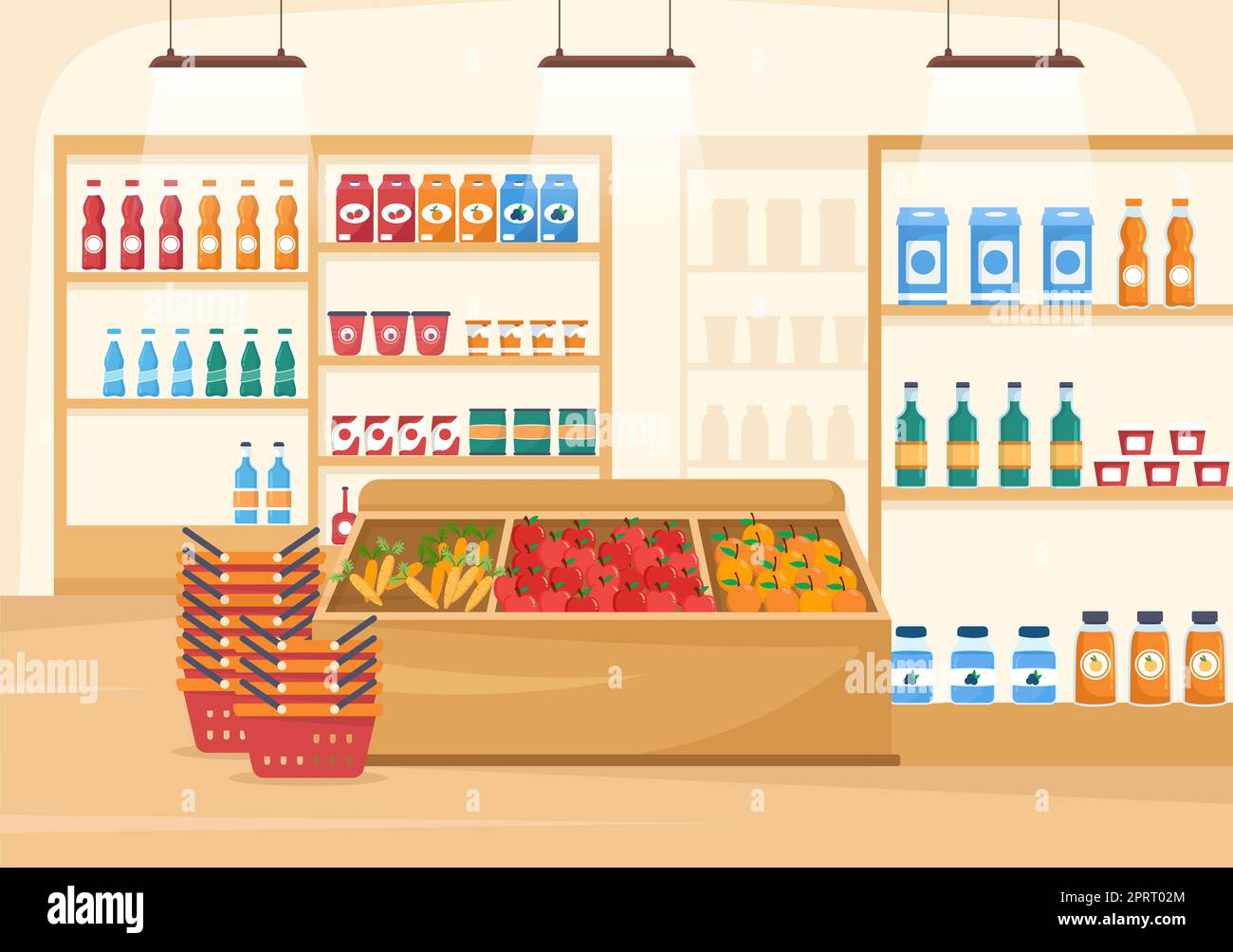 Grocery Store or Supermarket with Food Product Shelves, Racks Dairy ...