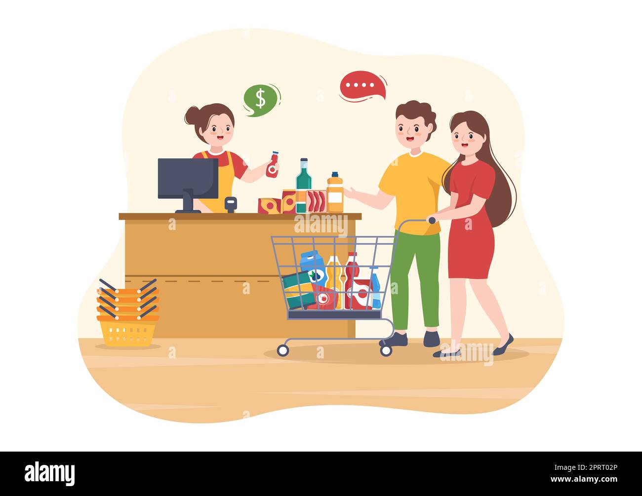 Grocery Store or Supermarket with Food Product Shelves, Racks Dairy ...