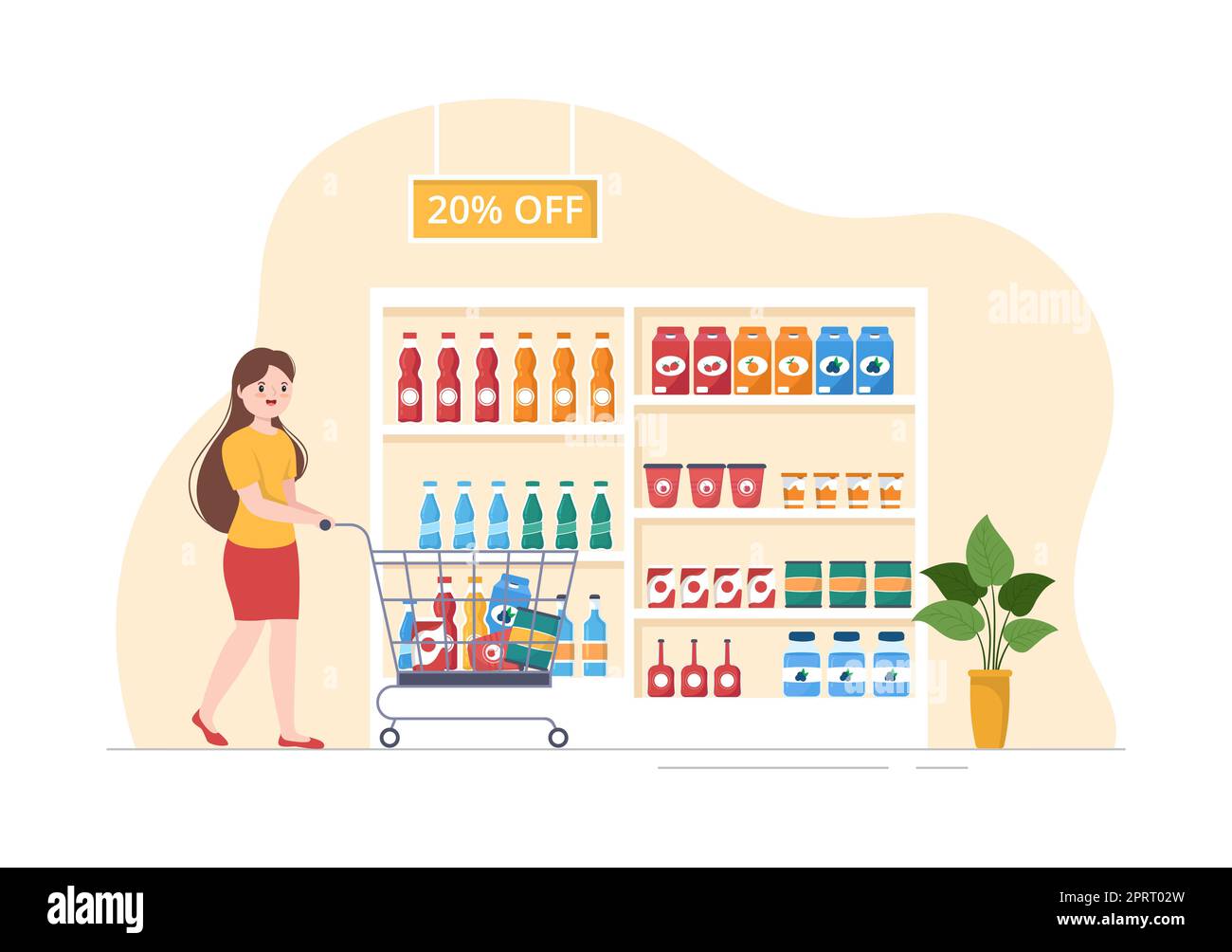 Grocery Store or Supermarket with Food Product Shelves, Racks Dairy ...