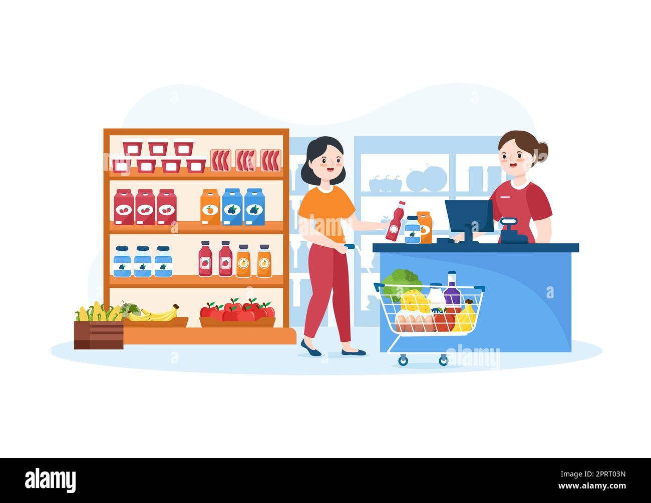 Grocery Store or Supermarket with Food Product Shelves, Racks Dairy ...