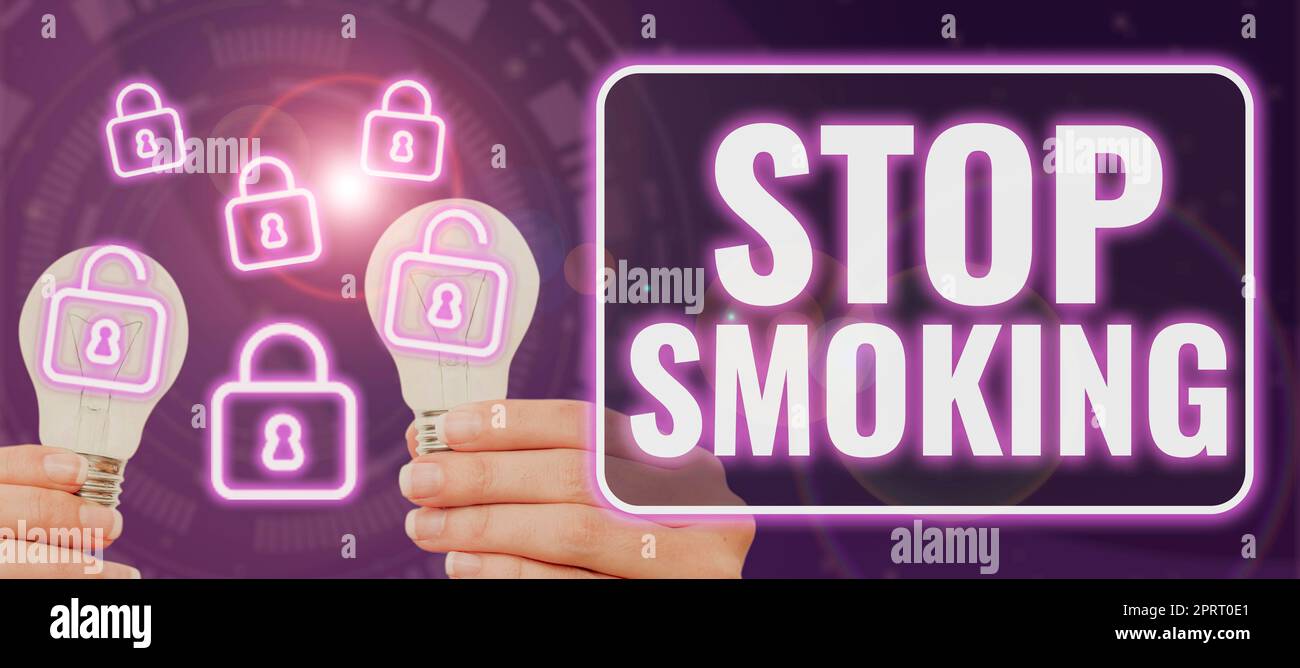 Hand writing sign Stop Smoking. Business idea Discontinuing or stopping ...