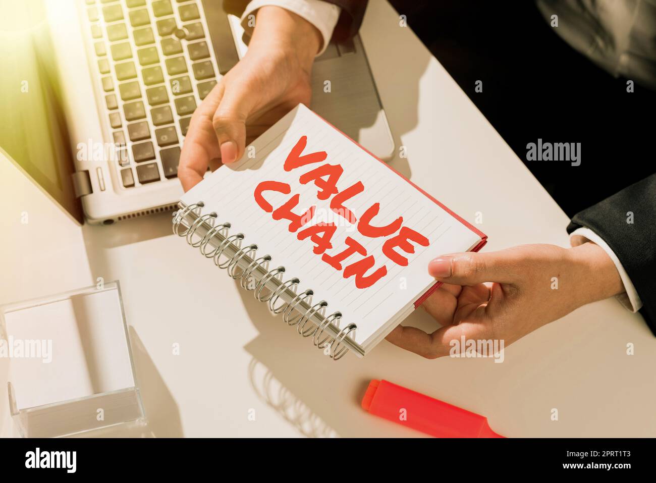 Hand writing sign Value Chain. Concept meaning Business manufacturing ...