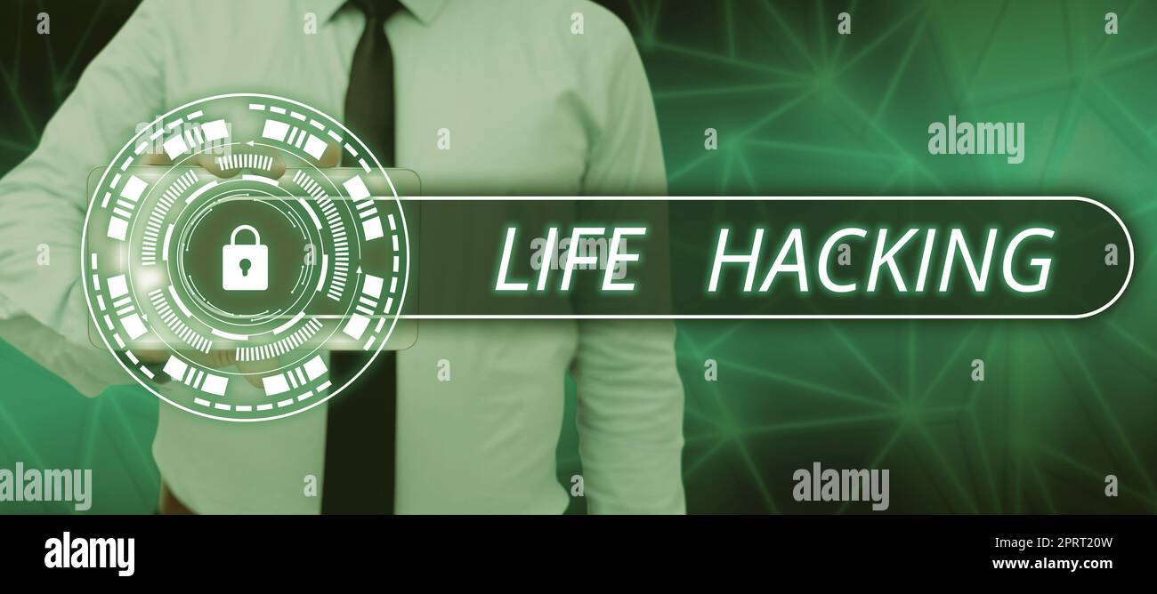 Text sign showing Life Hacking. Conceptual photo Simple and clever techniques in accomplishing ...
