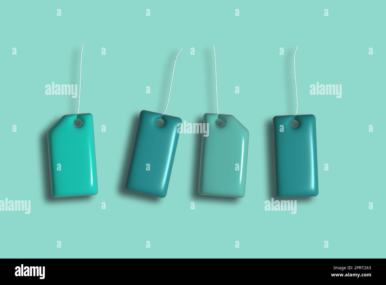 Empty green price tags on a rope, set. 3D illustration, rendering Stock ...