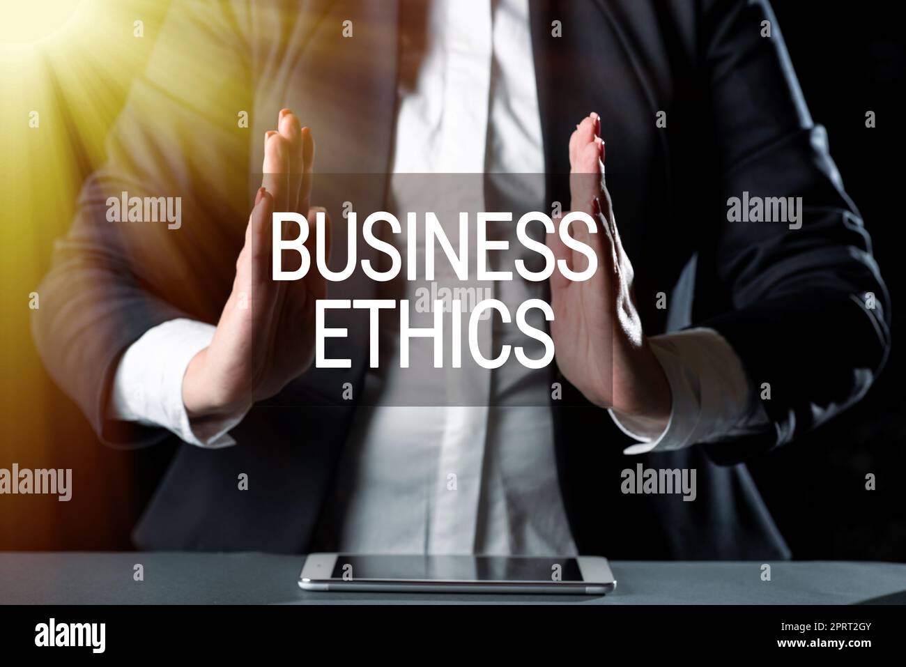 Writing displaying text Business EthicsMoral principles that guide the ...