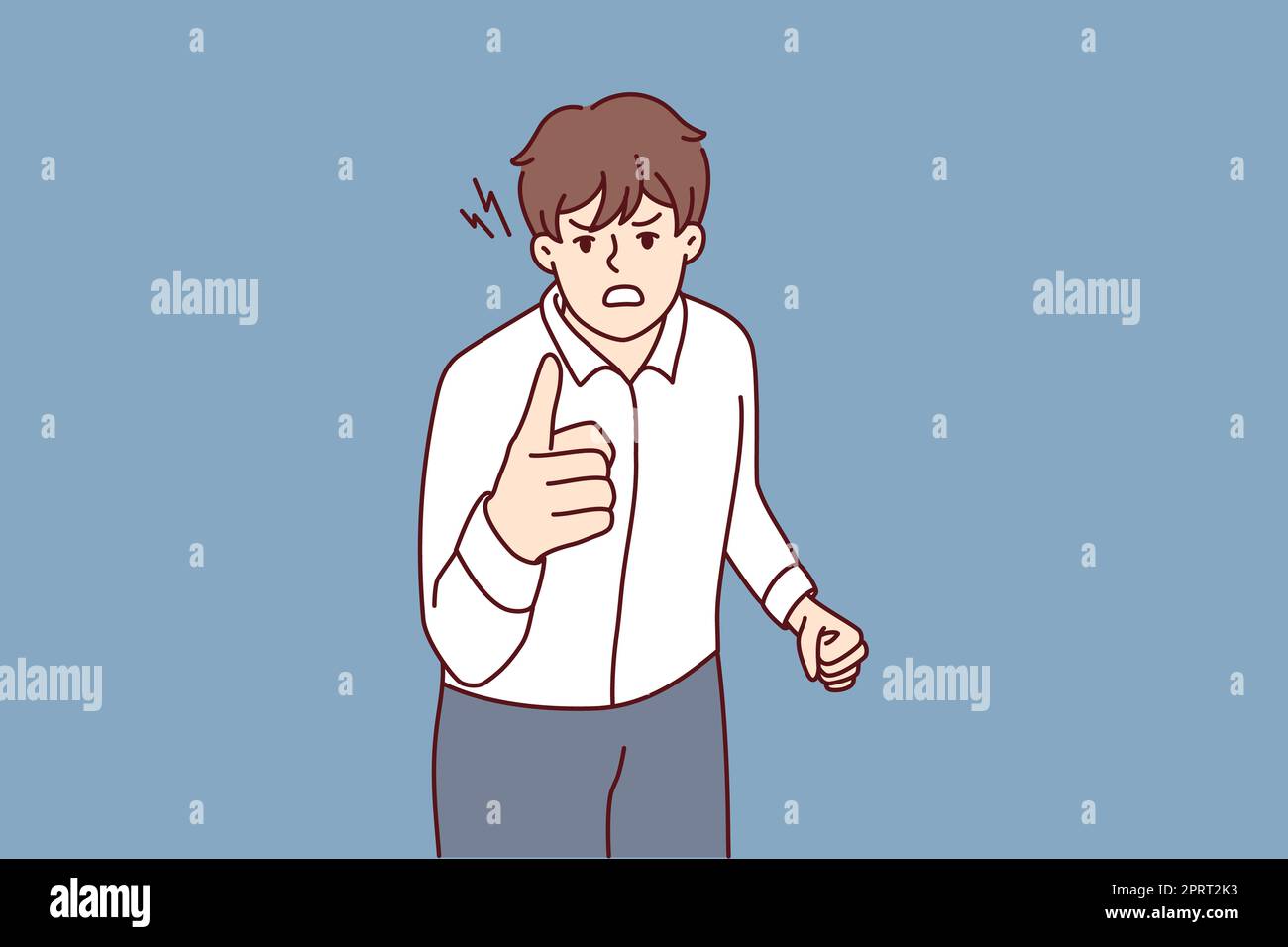 Angry man point at screen accuse or blame someone. Furious guy threaten ...