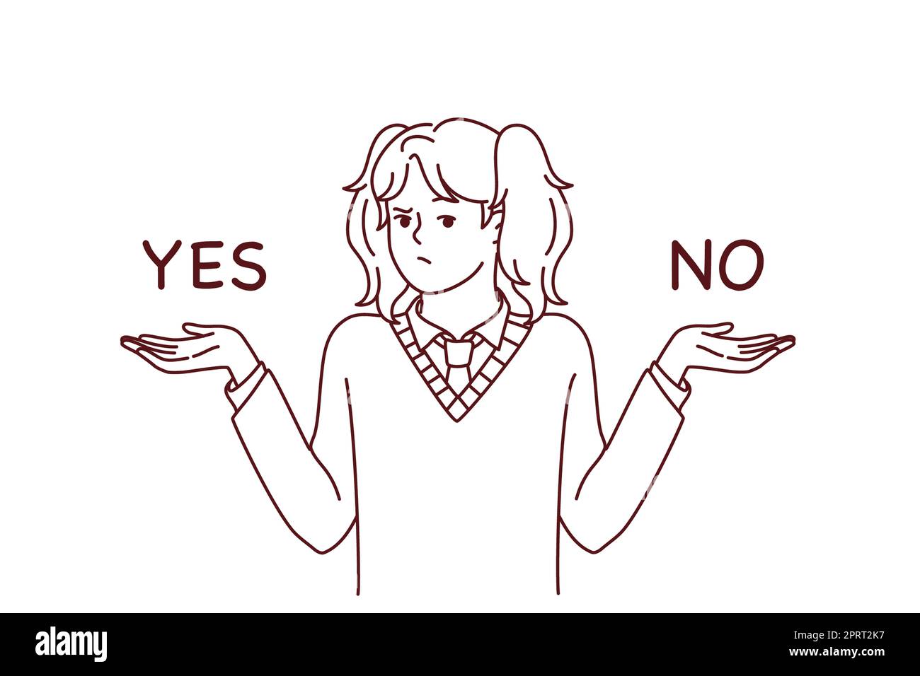 Confused millennial girl make choice between yes and no. Frustrated ...