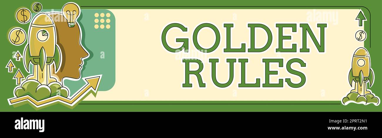 Writing displaying text Golden Rules, Business idea Basic principle that should be followed ...