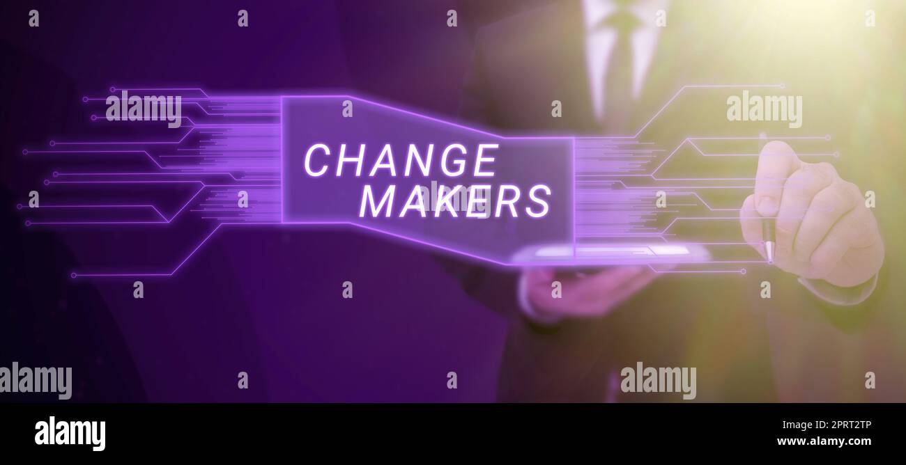 Hand writing sign Change Makers, Business showcase Young Turk ...