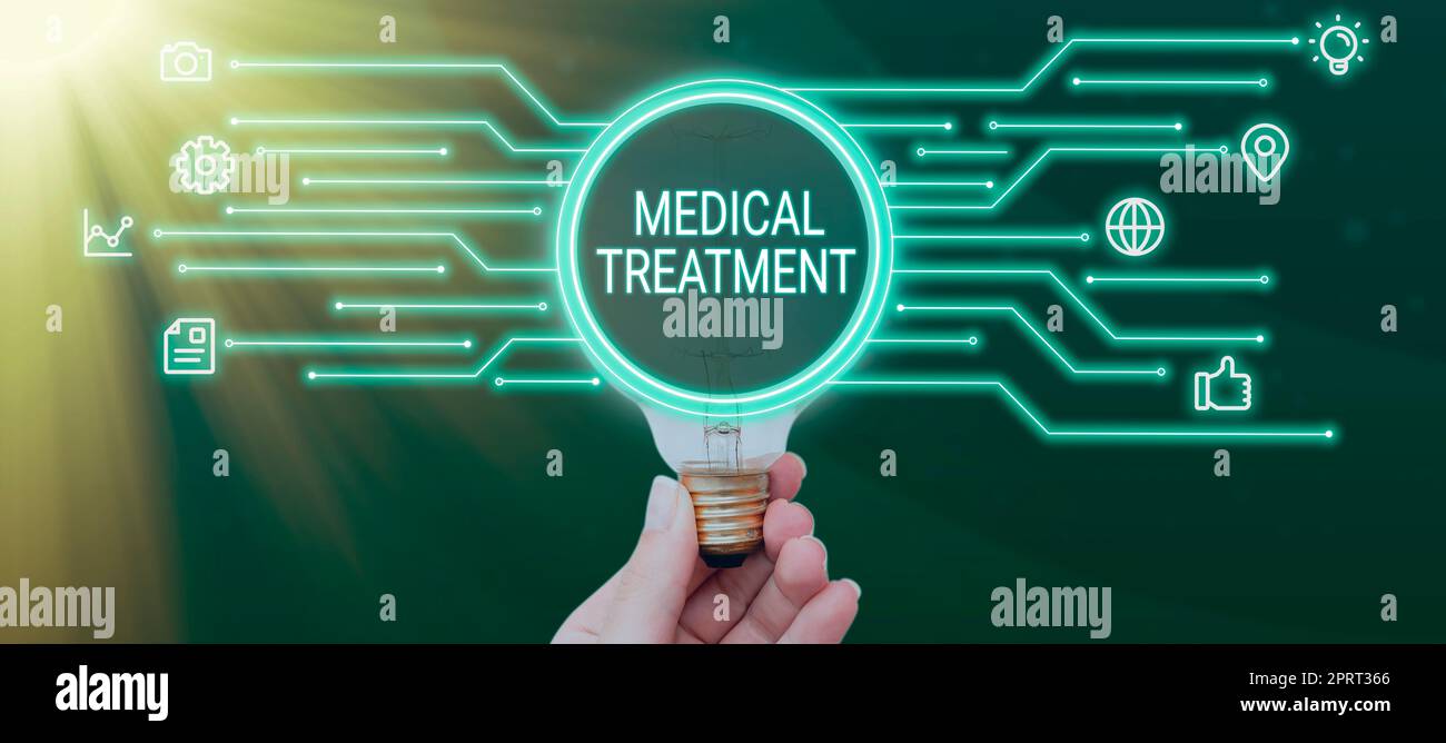 Hand writing sign Medical TreatmentManagement and care of a patient to ...