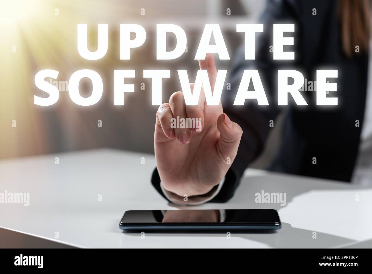 Text sign showing Update Softwarereplacing program with a newer version of same product ...