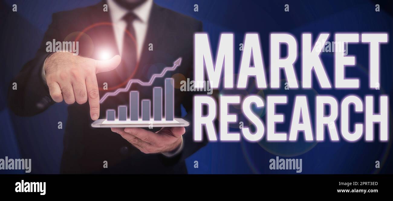 Sign displaying Market ResearchThe acttion of gathering information ...