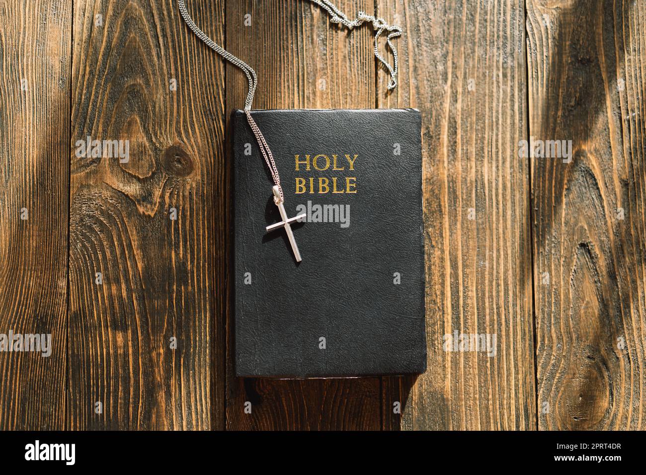Bible and cross on a wood background. Study Bible worship concept Stock ...