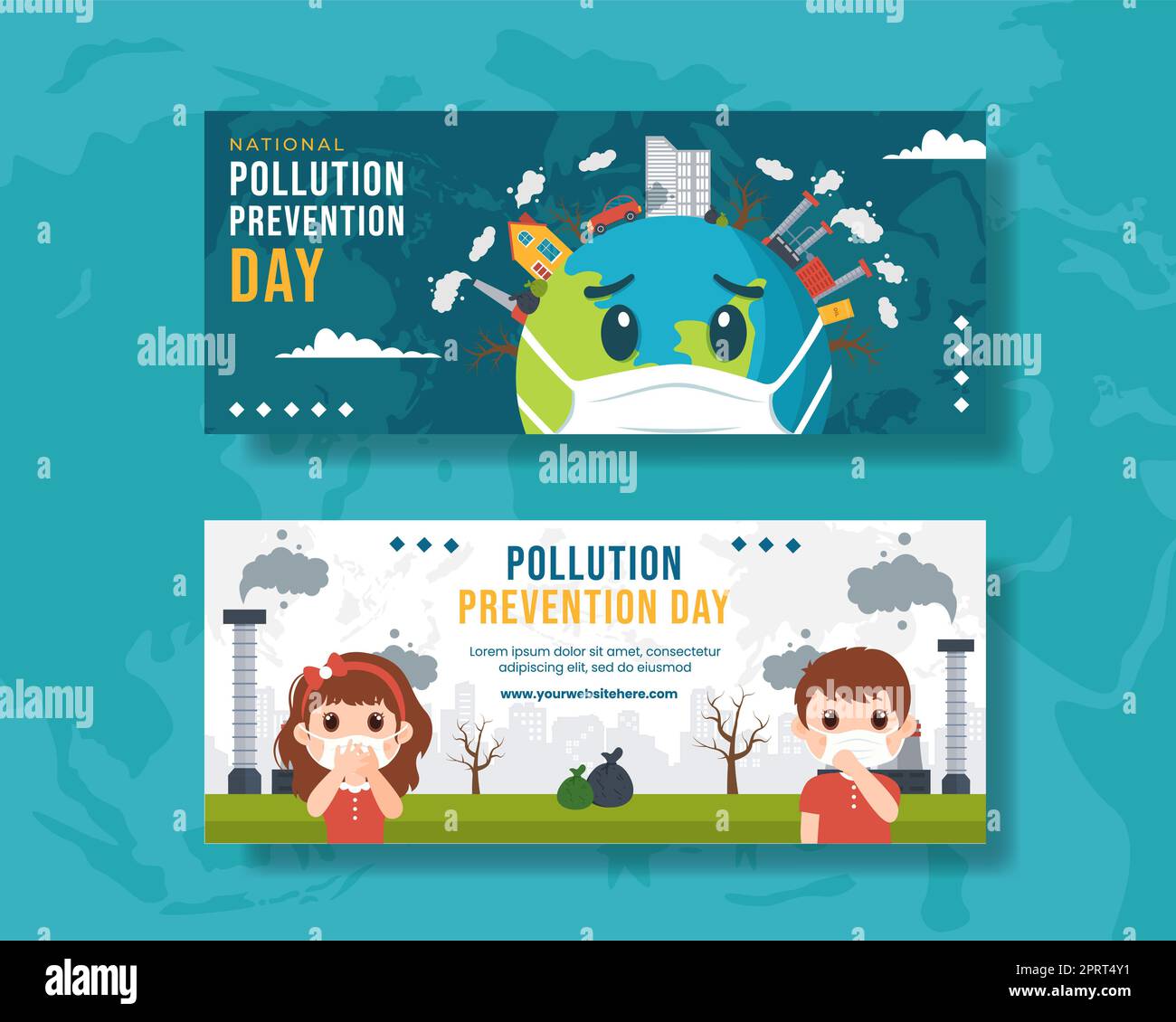 National Pollution Prevention Day Horizontal Banner Flat Cartoon Hand ...