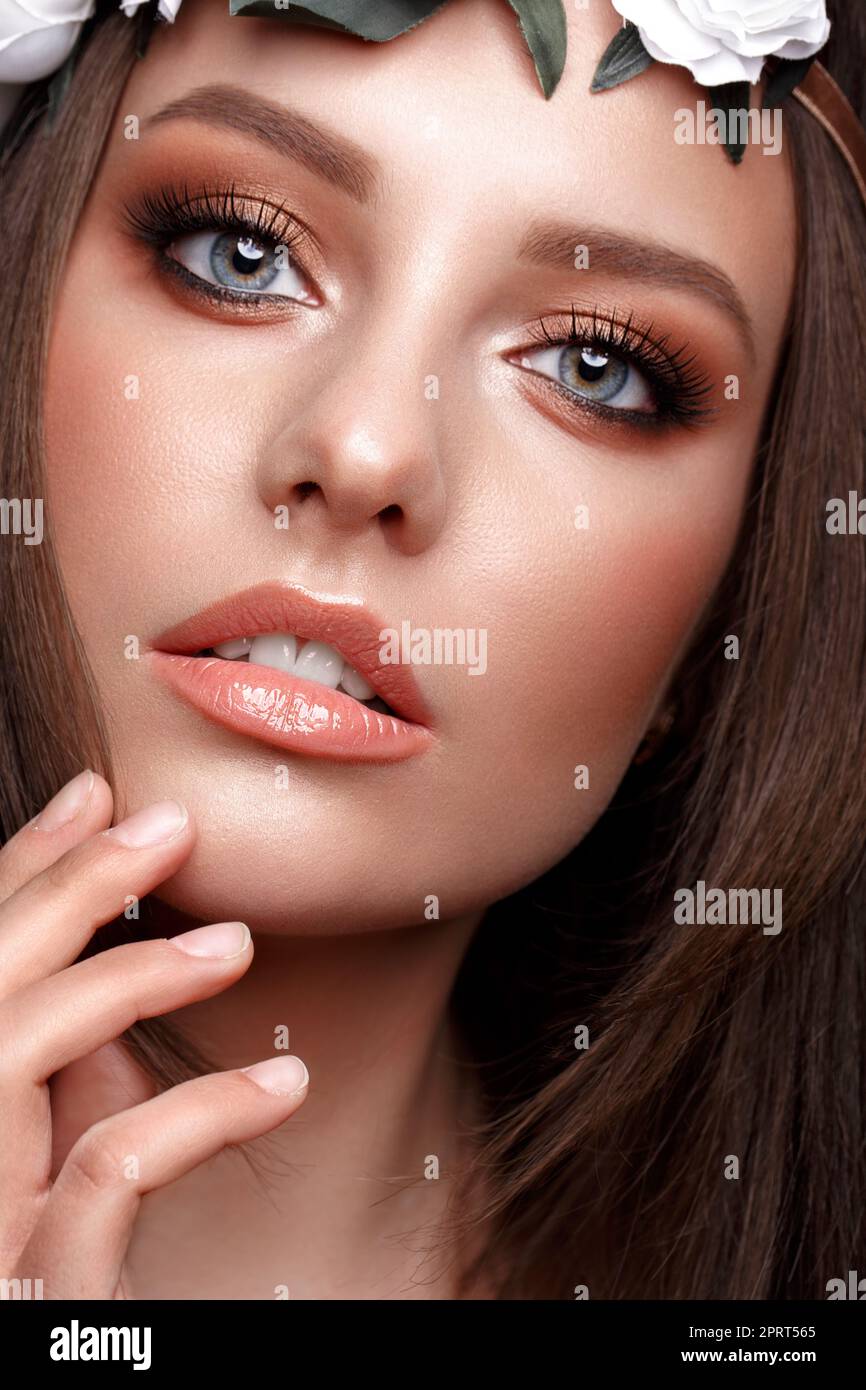 Beautiful girl with classic make up. Beauty face. Photos shot in studio ...