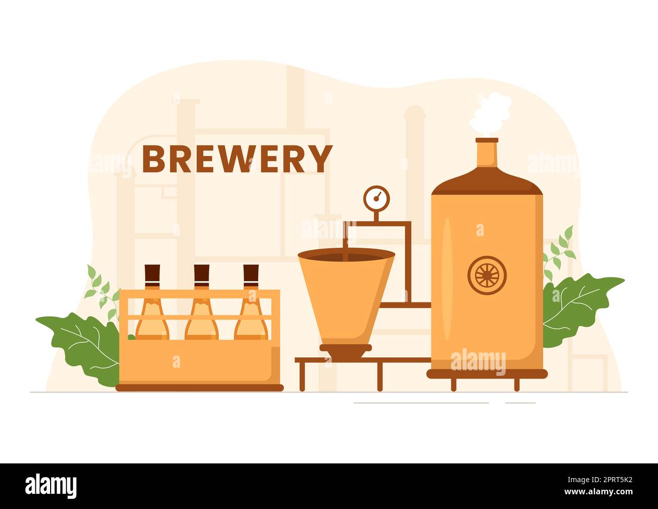 Brewery Production Process with Beer Tank and Bottle Full of Alcohol ...