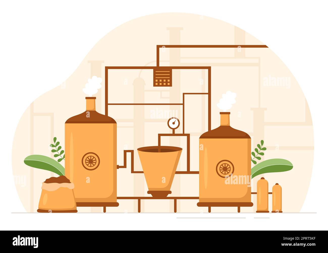 Brewery Production Process with Beer Tank and Bottle Full of Alcohol ...